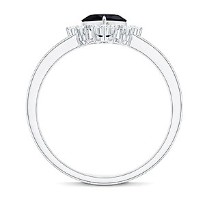 Certified Heart Shape Black Onyx Promise Ring with Diamond | AAA Quality | 6 MM Black Onyx | December Birthstone Ring, 14K White Gold, Size:US 6.00