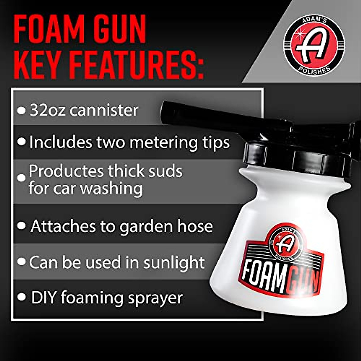 Adam’s Standard Foam Gun & Car Shampoo - Car Wash & Car Cleaning Auto Detailing Kit | Soap Shampoo & Garden Hose for Thick Suds | No Pressure Washer Required | Car Wax Tool Supplies