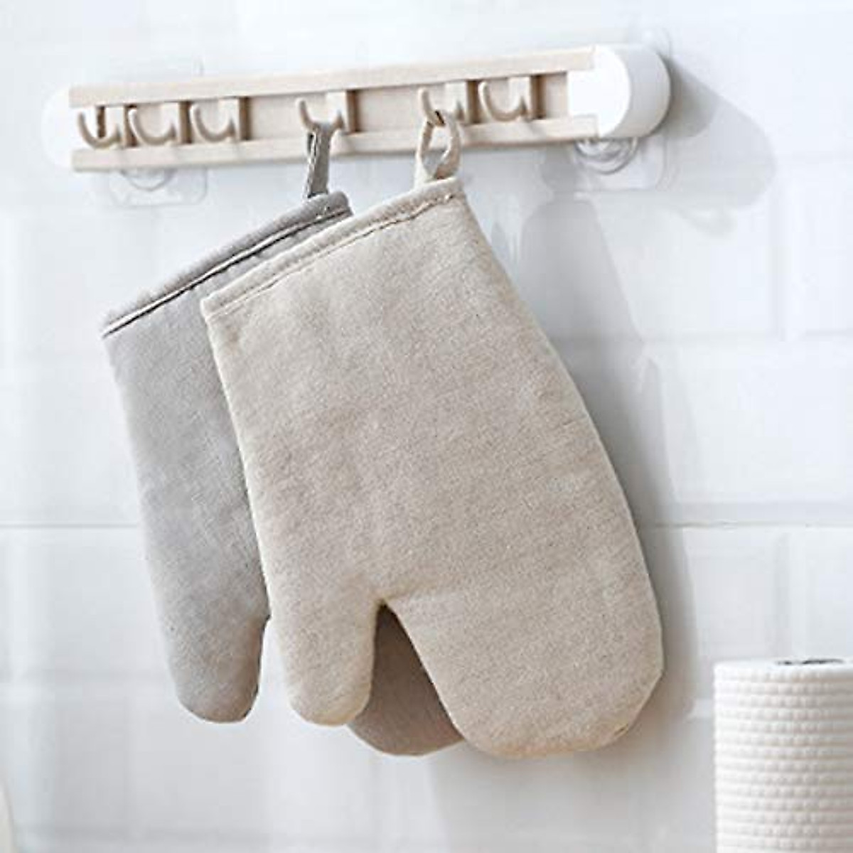 Cotton Oven Glove Heatproof Mitten,Kitchen Cooking Baking Tool Cotton Oven Glove Thicken Non-Slip Glove for Cooking,Baking,1Pair (Beige)