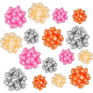 MAYPLUSS Gift Bow Assortment (16 Bows) Pink, Orange, Silver, Ivory for Birthday, Wedding, Christmas, Baby Shower, Bridal Showers