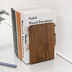 Brosisincorp Wood Book Ends for Shelves Bookends to Hold Heavy Duty Books Pack of 3 Pair Walnut Wooden Office Book Stand Non-Skid