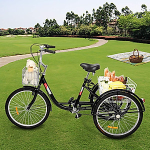 PEXMOR Adult Tricycle 7 Speed, 24/26 Inch 3 Wheel Bikes Tricycle for Adults, Adult Trike for Women/Men/Seniors, Three Wheel Cruiser Bike w/Folding Front & Rear Basket for Shopping/Recreation/Picnic