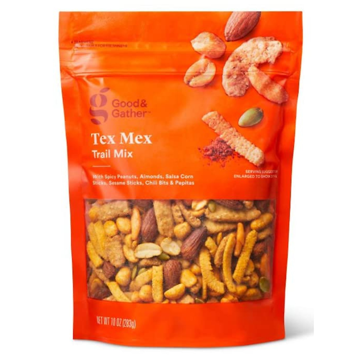 UPF Good & Gather Tex Mex Trail Mix 10 Oz. Spicy Peanuts, Almonds, Salsa Corn Sticks, Sesame Sticks, Chili Bits & Pepitas (1 Pack)