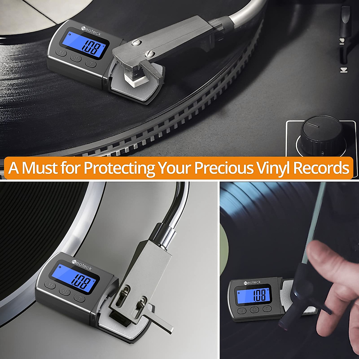 Neoteck Digital Turntable Stylus Force Scale Gauge + Vinyl Record Cleaner 0.01g/5.00g Blue LCD Backlight for Tonearm Phono Cartridge