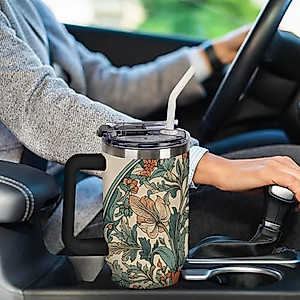 RTFGHJS 40 Oz Tumbler Green Floral Pattern Insulated Tumbler Travel Coffee Mug with Straw Lid Stainless Steel Water Bottle Vacuum Insulated Tumbler for Sport Work Car Travel Weekends