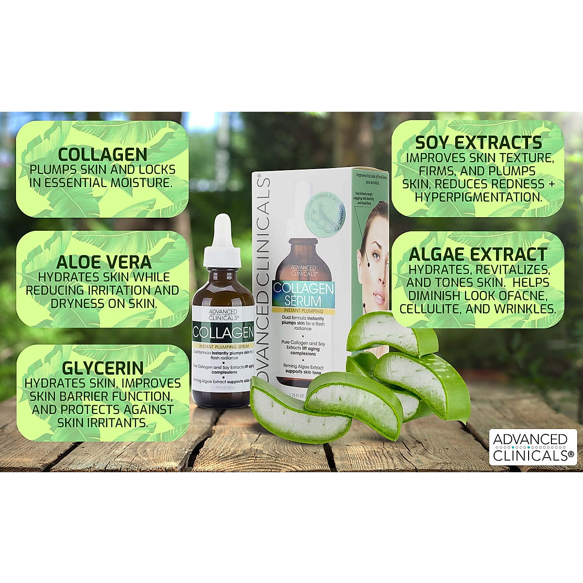 Advanced Clinicals Collagen Cream + Collagen Serum 2PC Set Bundle | Face Serum & Body Cream Moisturizer Lotion Plumping Skin Care Set & Kits For Wrinkles, Uneven Skin Tone, & Dry Skin, Fragrance Free