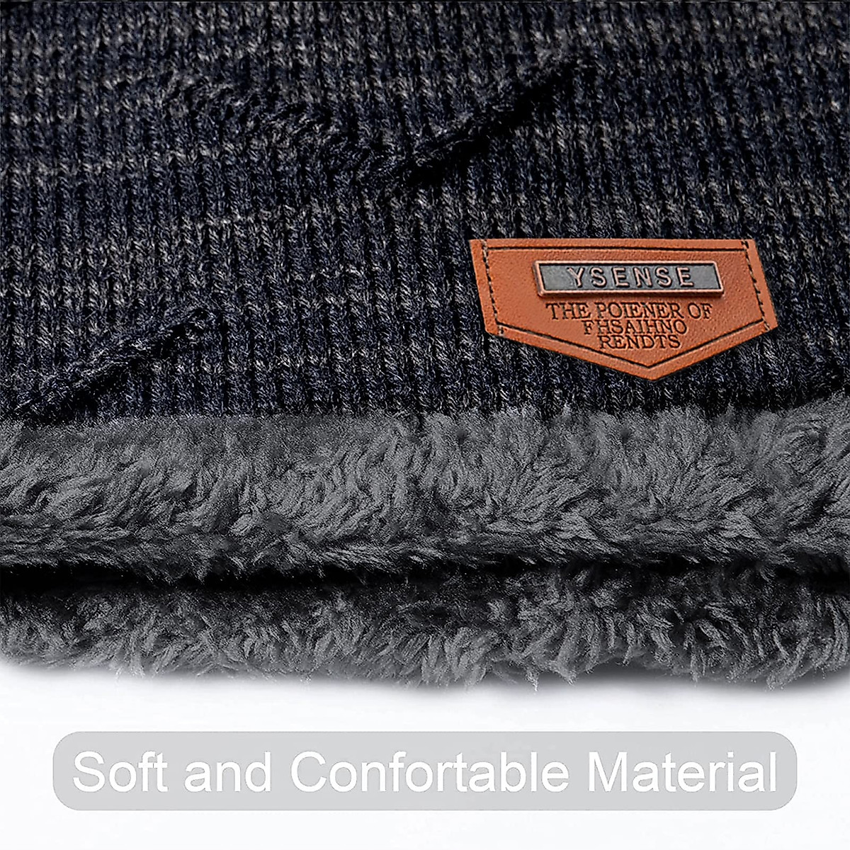 YSense Mens Winter Hats Warm Slouchy Beanie Oversized Baggy Hat Fleece Lined Knit Skull Cap Black Grey