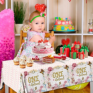 Gumwaqu Wonderland Birthday Tablecloth,Tea Birthday Decoration 3pcs Onderland Baby Shower Table Covers,Waterproof Plastic Wonderland 1st Birthday Tablecloth for Girls Tea Party Baby Shower