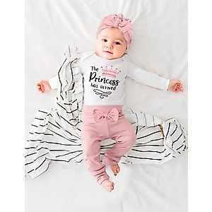 TyeSmo Newborn Girl Clothes the Princess Has Arrived White Long-sleeve Top + Pants + Headband + Hat Newborn Baby Girl Clothes