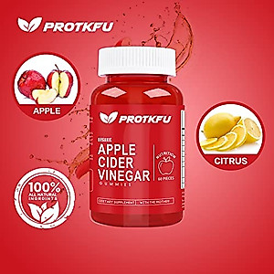 ProTKFU Apple Cider Vinegar Gummies, 120 Count Max Strength 1000mg ACV Gummies with Vitamin B12 & B6 Gummies, for Metabolism, Digestion, Detox, Gut & Immune Health, Vegan & Non-GMO, Gelatin-Free