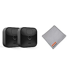 Outdoor Blink Wireless Battery-Powered, Motion Detecting, Weather Resistant Security Camera System Kit with Playhardest Cleaning Cloth (Black - 2 Cam)
