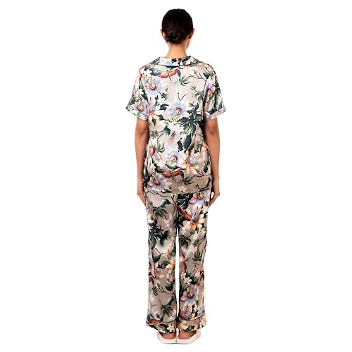 Anuschka Women’s Printed Pajama Set - Sleepwear Collection Made with 100% Recycled Poly Silk - Floral Passion, 1X