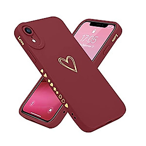 Teageo iPhone Xr Case 6.1" for Women & Girls, Luxury Love Heart, Soft Anti-Scratch Camera Protective, Silicone Shockproof Cover - Burgundy