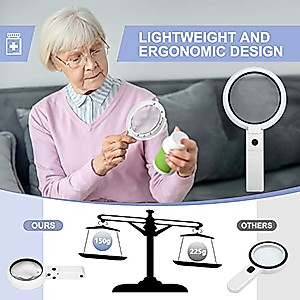 22X 10X Magnifying Glass with Light and Stand, 3.35INCH Large Foldable Handheld Magnifying Glass with Dimmable 8 LED, Hands Free Lighted Desktop Magnifier for Reading, Jewelry, Crafts, Cross Stitch