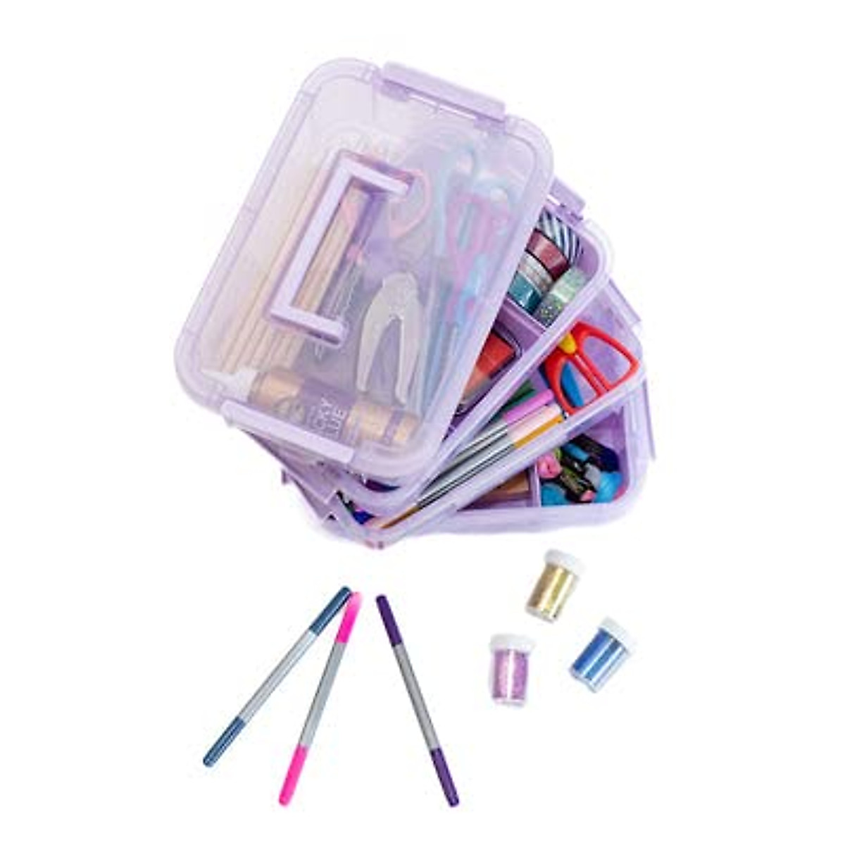 Everything Mary Plastic Craft Storage Organizer Box, Purple - Container for Beads & Supplies - Organizers for Craft, Art, & Painting - Plastic Container Case for Organization