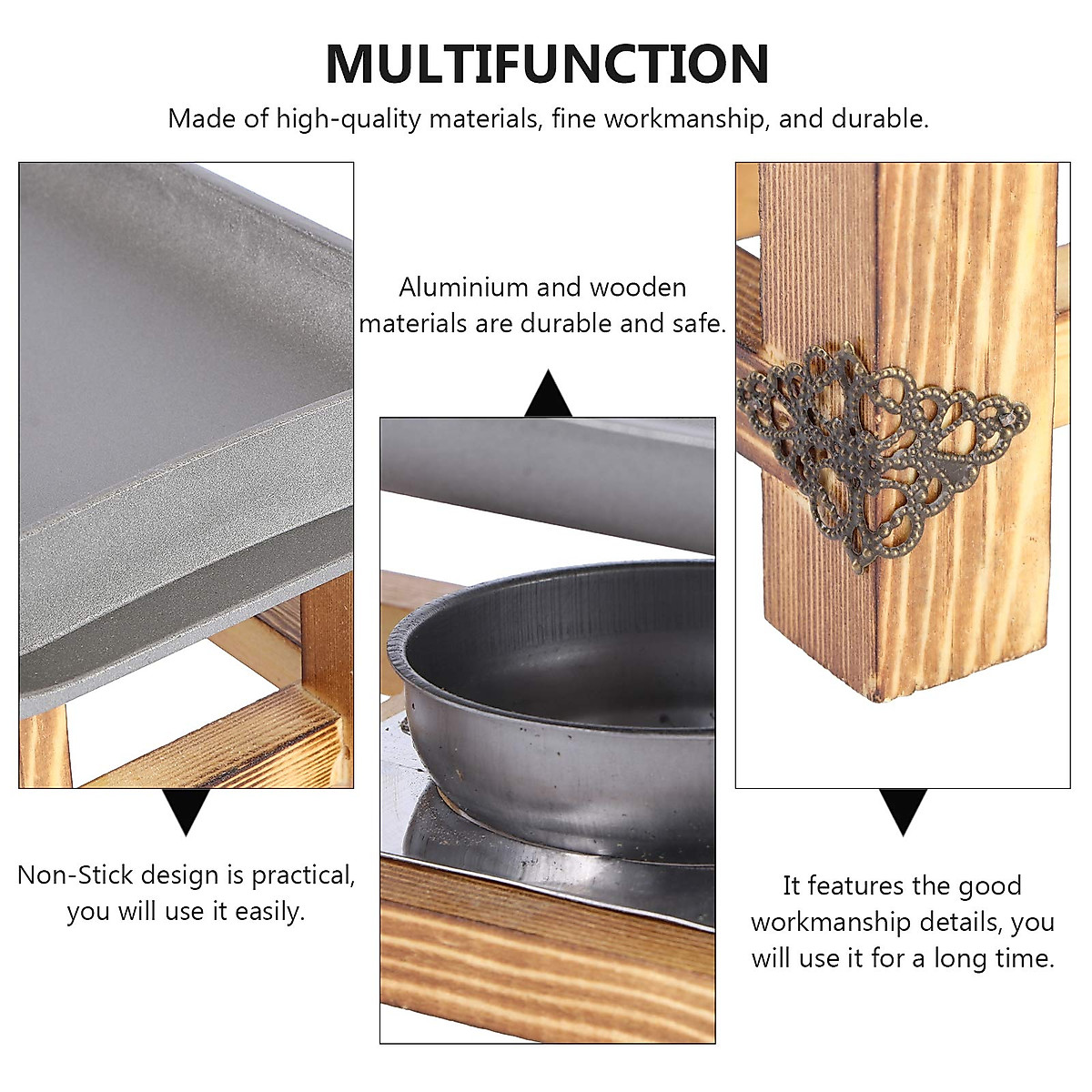 Cabilock Sizzling Steak Plate with Wooden Base Cast Iron Griddle Skillet Server Plate Steak Pan Home or Restaurant Use