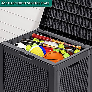 YITAHOME 32 Gallon Rattan Deck Box, Indoor Outdoor Storage Box for Patio Furniture, Pool Accessories, Cushions, Garden Tools, Sports Equipment, Waterproof Resin with Lockable Lid and Side Handles (Black)