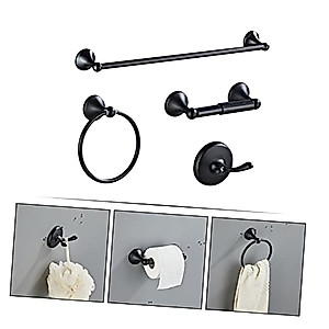 Angoily 1 Set Bathroom Four Piece Set Black Washcloth Paper Towel Roll Dispenser Stainless Steel Towel Kitchen Towel Hanger Wall Towel Hooks Bath Towel Bar Stainless Steel Black Towel Ring