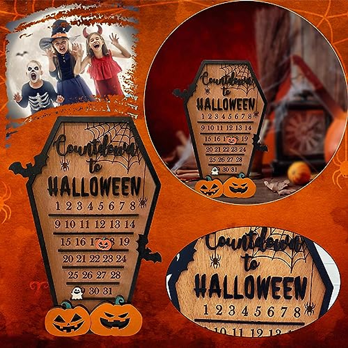 Halloween Advent Countdown Calendar 2023 New DIY Moving Wooden Countdown Block Calendar to Halloween Advent Calendar Pumpkin Halloween Countdown Sign Decor Wall Hanging Xmas Ornament Gift For All