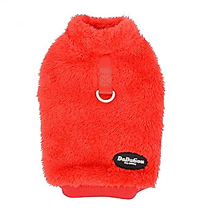Zunea Fleece Dog Sweater Coat Winter Warm Jacket Coat for Small Dogs Soft Fuzzy Puppy Clothes with D-Ring for Harness Leash Pullover Cold Weather Pet Apparel for Chihuahua Doggy Cats Red XXL