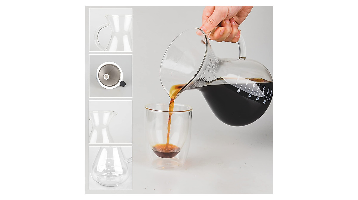 T-mark Pour Over Coffee Maker – Reusable Stainless Steel Filter, 20oz