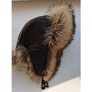XUYUZUAU Mens Fox Hair Hat Winter Genuine Sheepskin Russian Ushanka Hats Natural Brown