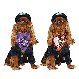 2 Pack Halloween Dog Bandanas Triangle Bibs Dog Scarf Accessories Fluorescence Pattern Cat Scarf for Party Orange Purple Spider Web Pumpkin