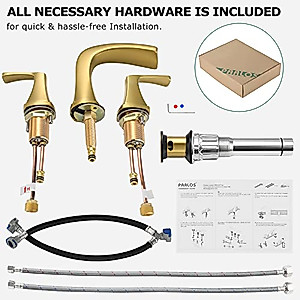 PARLOS Waterfall Widespread Bathroom Sink Faucet 2 Handles with Metal Pop Up Drain & cUPC Faucet Supply Lines, Brushed Gold, Doris