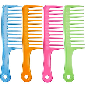 4 Pieces 9 1/2 Inches Anti Static Large Tooth Detangle Comb, Wide Tooth Hair Comb Salon Shampoo Comb for Long Hair and Curly Hair (Mutil Color 3)