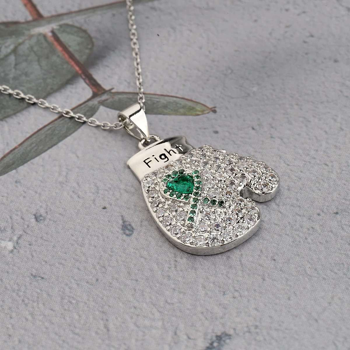 CHOORO Green Awareness Ribbon Charm Boxing Glove Necklace Gift for Lymphoma/Lyme Disease/Mental Illness/Bipolar Disorder/Cerebral Palsy (Green Awareness N)