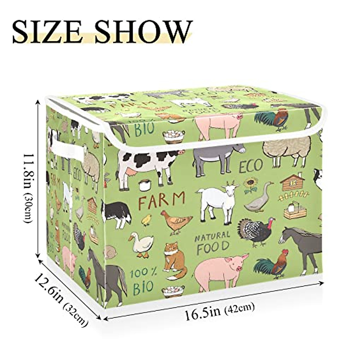 xigua Farm Animals Storage Bins with Lids Foldable Large Cube Storage Boxes with Handles for Home Bedroom Closet Office (16.5x12.6x11.8 in)#26