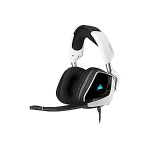 Corsair Void Elite RGB USB Gaming Headset (7.1 Surround Sound, Optimised Omnidirection Microphone, Customisable RGB Lighting, Microfibre Mesh Fabric Earpads, Aluminium Construction) - White
