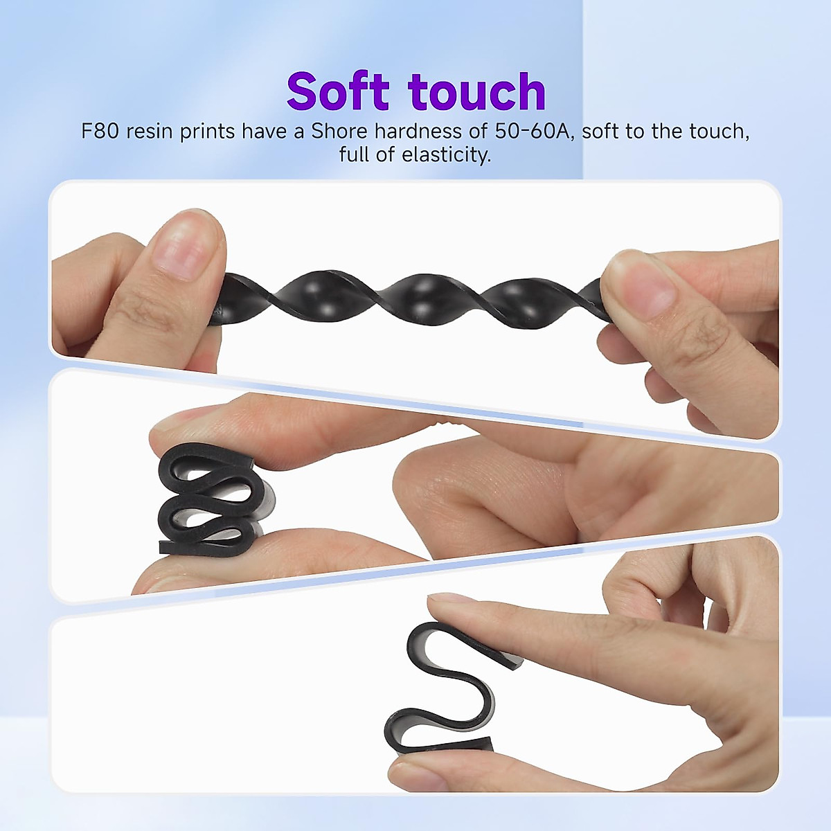 RESIONE 3D Printer Resin, F80 Elastic Resin 405nm UV-Curing Resin with High Elongation at Break High Resilience Photopolymer Resin for LCD DLP MSLA 3D Printing (Black, 1000g)