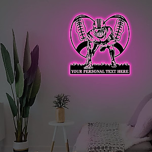 Amabery Personalized Wooden LED Wall Hanging Football Sign Night Light Custom Name Rugby Lamp with 16 Changing Colors,Deal for Kids & Adults for Room Living Room Home Decoration (Football Sign-6)