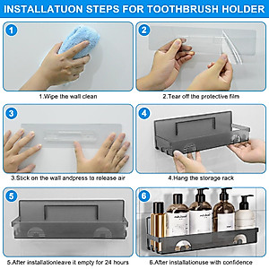 4-in-1 Shower Caddy, Adhesive Shelf with Soap Dish & Toothbrush Holder, Shower Shelves with Hooks, No Drilling Shower Storage for Home & Kitchen Decor, Wall Mounted Shower Shelf for Inside Shower