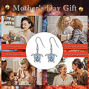 Sea Turtle Dangle Earring for Women - 925 Sterling Silver Blue Tortoise Drop Earring Beach Jewelry Gift for Ocean Lover