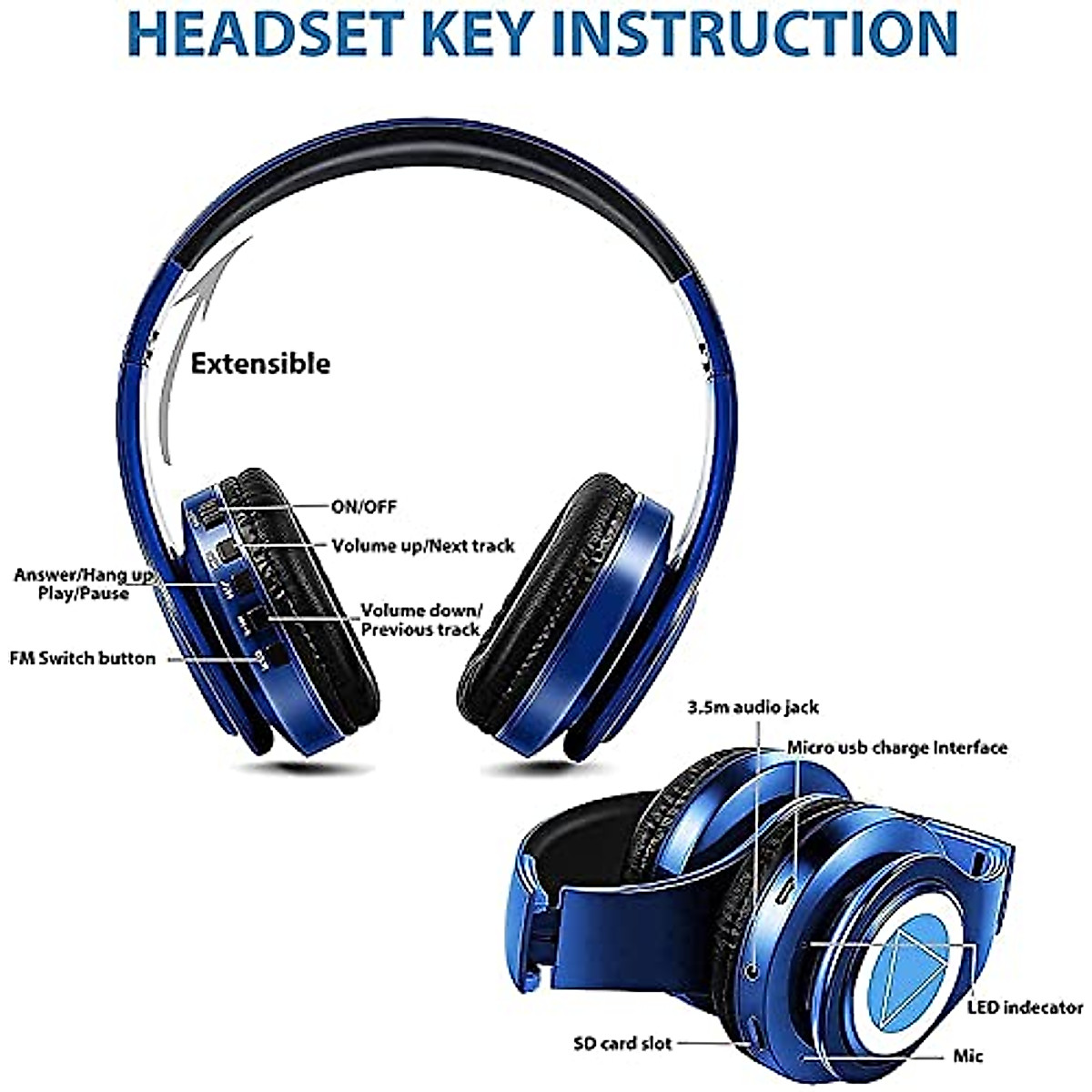 YTDTKJ Nakano Miku Bluetooth Headphones,The Quintessential Quintuplets Headphone with Build-in Mic,Foldable Over Ear Wireless Headphones,Hi-Fi Stereo for Cosplay,Blue, 17TTAXXCB06390B63FQTF