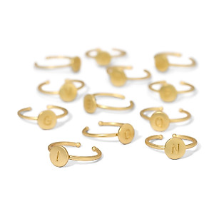 Lucky Feather Initial Rings for Women 14k Gold Dipped Personalized A - Z Alphabet Letter Ring - Adjustable Monogram Rings, Ideal Gifts for Women and Teen Girls