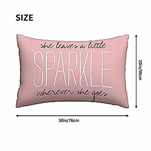 Mugod Decorative Throw Pillow Cover Pink Quote She Leaves A Little Sparkle Wherever She Goes,Cushion Cover Case 20x30 Inches for Home Sofa Bedroom Living for Women Men