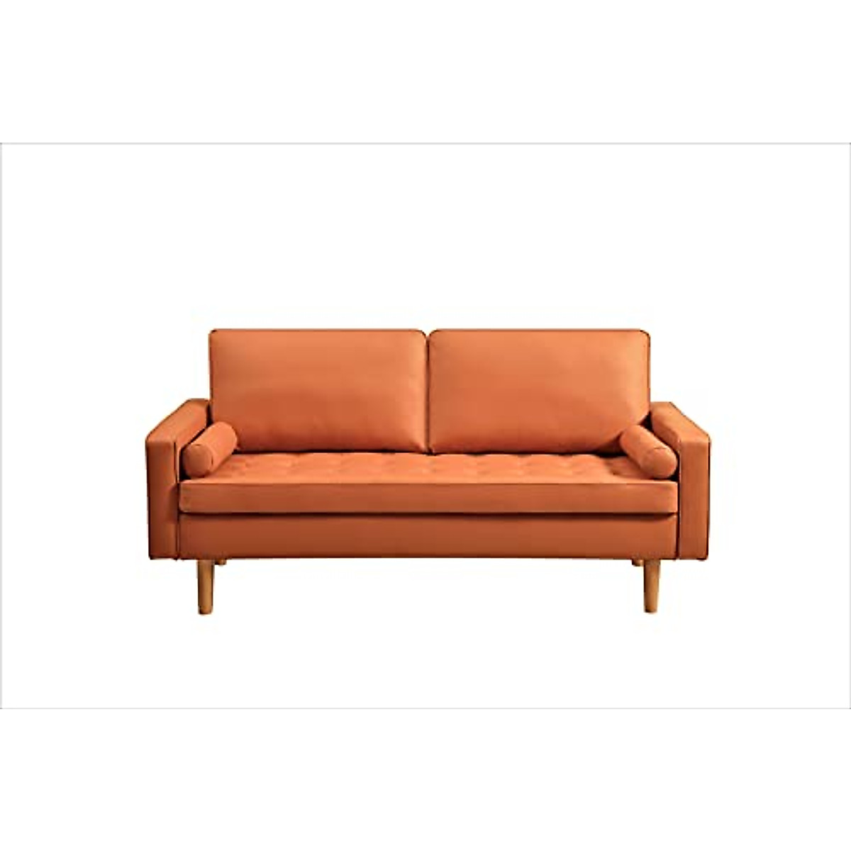 Container Furniture Direct 2-Piece Set Faux Leather Sofa for The Modern Living Room with Removable Cushions and Solid Wood Legs, Luxury Style Button-Tufted Loveseat and Couch, Red Orange