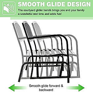 Metal Outdoor Glider Bench Waterproof Patio Glider Bench Porch Glider Swing Rocking Chair Glider with Powder Coated Frame for Garden Porch Balcony Backyard Lawn