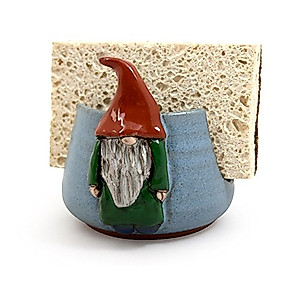 American Handmade Pottery Kitchen Sponge Holder, Garden Gnome Motif
