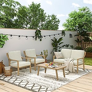 HAPPATIO 4-Piece Patio Furniture Set - Outdoor Aluminum Patio Conversation Set Includes 1 Loveseat, 2 Armchairs, and 1 Coffee Table, Perfect for Porch, Deck, Garden, (Beige)