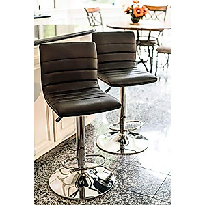 Vogue Furniture Direct PU Leather Bar Stools, Modern Square Adjustable Swivel Barstools with Back, Armless Airlift Counter Height Bar Chairs for Kitchen Dining Set of 2 (Black)