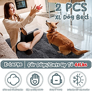 Suzile 2 Pcs Dog Cat Beds Dog Crate Beds with Machine Washable Anti-Slip Thick Puppy Beds Plush Pet Crate Pads Ultra Soft Dog Beds for Large Dog Pet Beds Medium Small Dogs, Gray(X-Large)