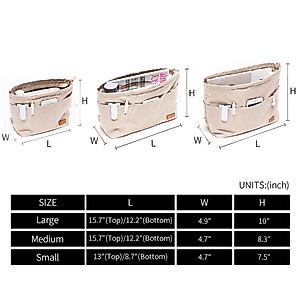 iN. Purse Organizer Insert with zipper Nylon fabric for women Handbags & Totebag beige Size: Medium: 15.7"(Top)/12.2"(Bottom) L × 4.7" W × 8.3" H
