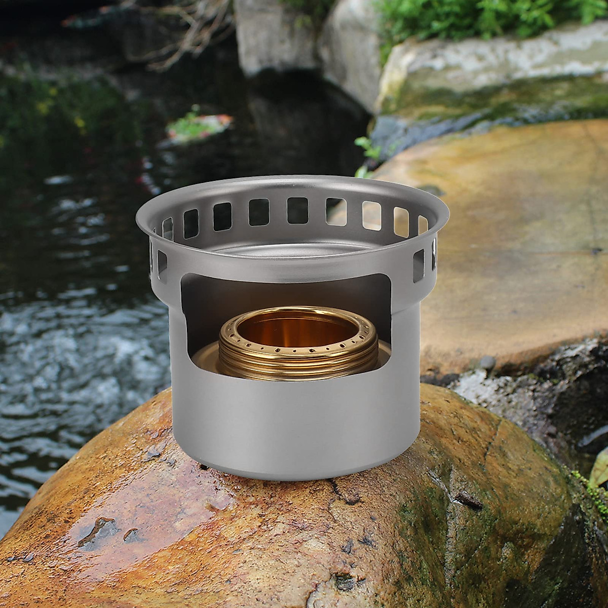 Alcohol Stove, Portable Aluminium Alloy Spirit Burner Easy to Hollow Bracket Sealing Ring with Storage Bag for Teapots(Grey)