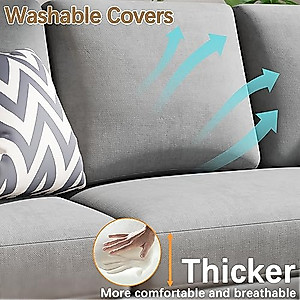 Furniwell Convertible Sectional Sofa Couch, L Shaped 3-Seat Small Couch for Living Room with Ottoman Modern Fabric Reversible Chaise for Apartment and Small Space(Light Gray)