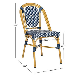 SAFAVIEH Outdoor Collection Lenda French Navy, White and Brown Stackable Bistro Chair (Set of 2)