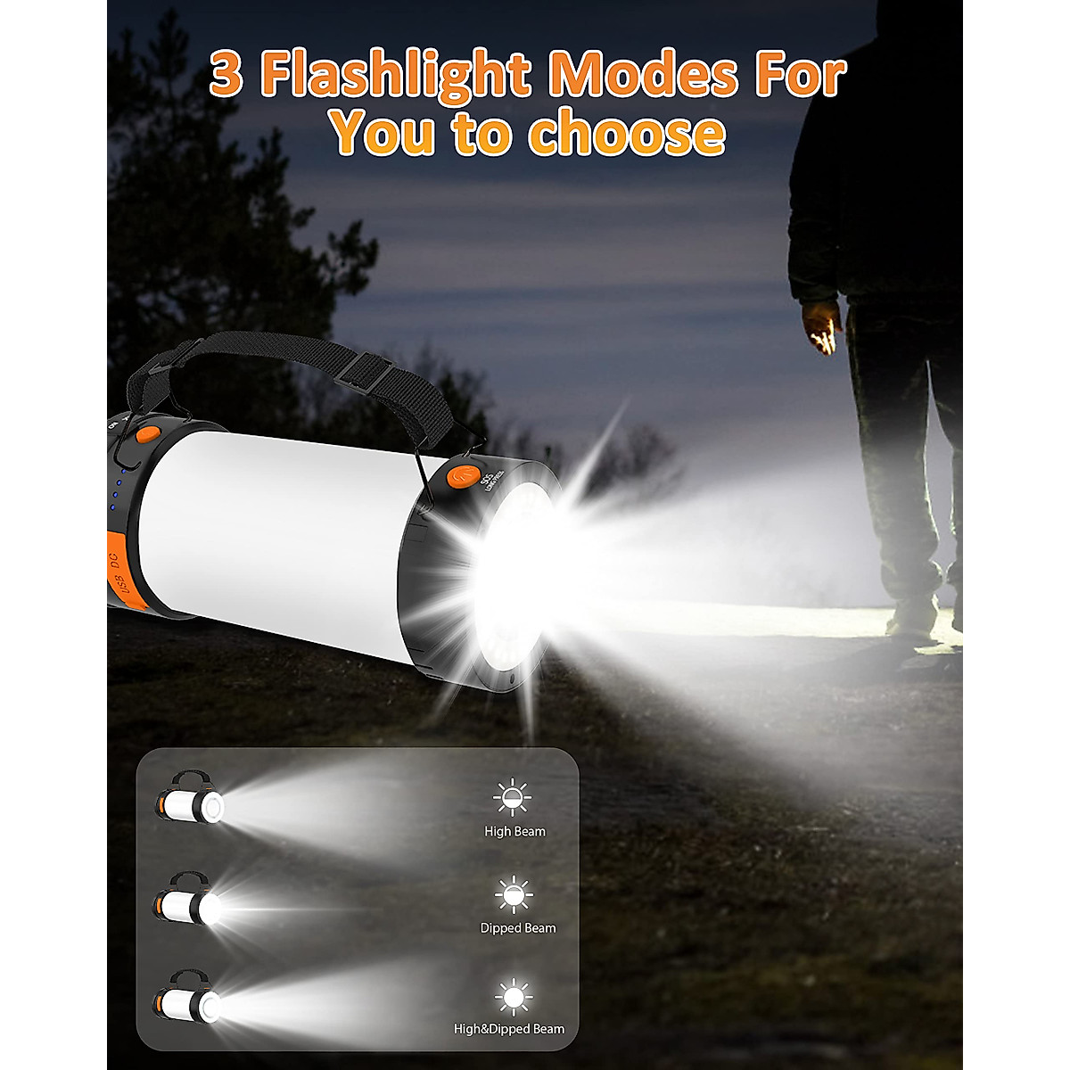 Camping Lantern Rechargeable, 4000mAh Battery Operated Lamp , LED Camping Lantern Light, Flashlight for Power Outages Hurricane Emergency, 3 Modes Tent Light Reading Lamp for Camp Home